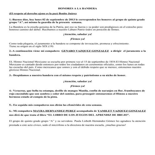 Honores a la bandera guion | DOCX