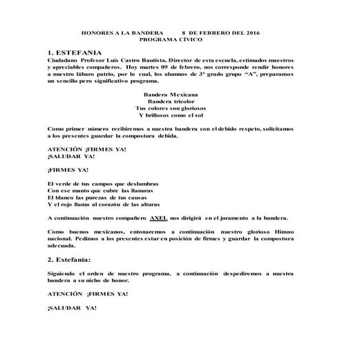Honores a la bandera guion | DOCX