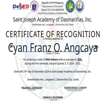 HONORS-CERTIFICATE SECOND QUARTER ELISHA.pptx