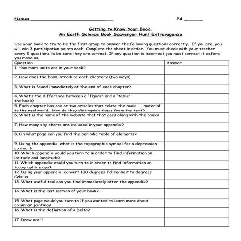 Earth Science Book Scavenger Hunt | PDF