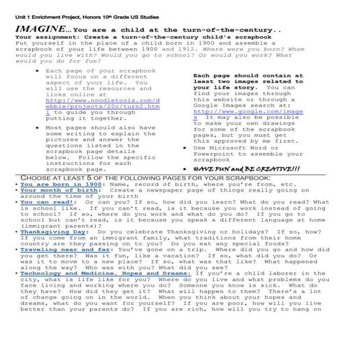 Honors unit 1 enrichment instructions | DOCX