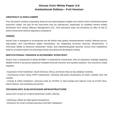 Honos_Coin_WhitePaper_2025 Presentation Report | PDF