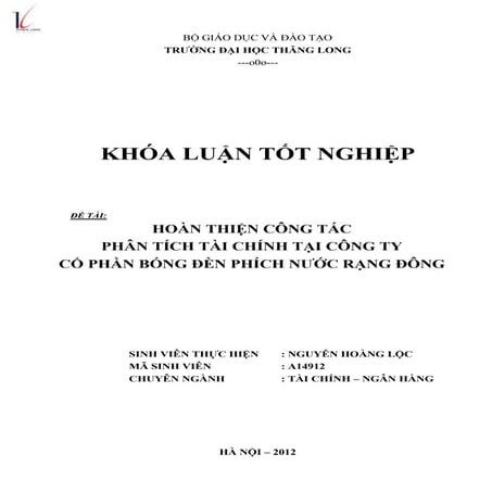 Đề tài phân tích tài chính công ty Rạng Đông, ĐIỂM 8 | PDF