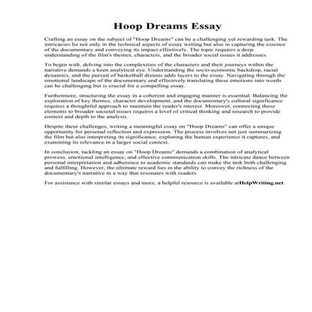 Hoop Dreams Essay | PDF