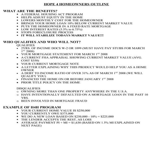 Hope 4 Homeowners Outline | DOC