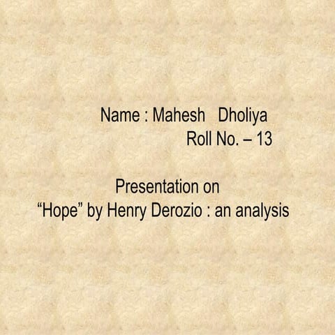 "Hope" by Henry Derogio an analysis | PPT
