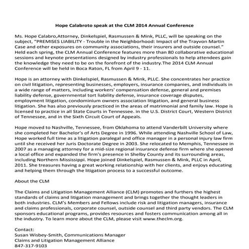 Hope Calabro to Speak at the CLM 2014 Annual Conference | DOCX