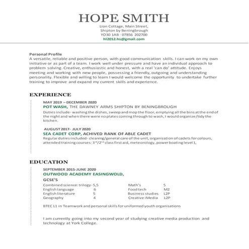 Hope smith cv | DOCX
