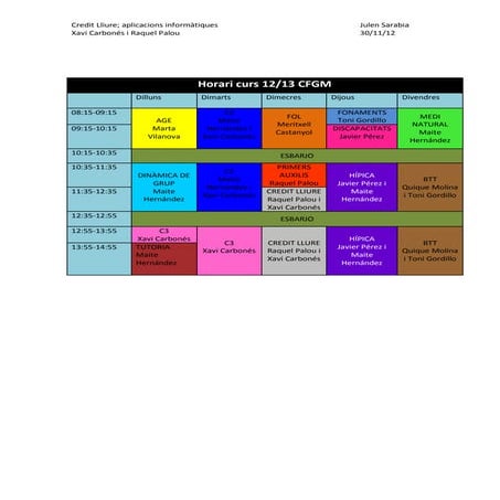 Horari curs 12 | PDF