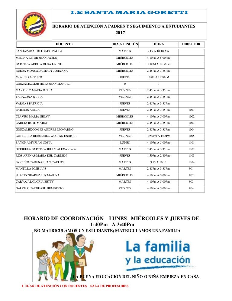Horario de atencio a padres Horario de atencio a padres