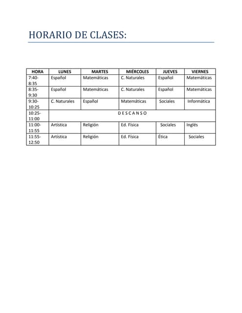 Horario general de clase 2013 | PPT