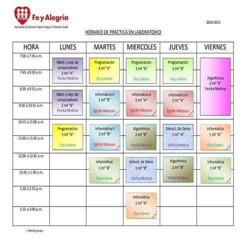 Horario de clases grado decimo | DOCX