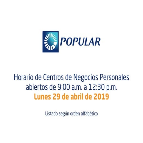 Horarios de sucursales Banco Popular - zona metro norte Santo Domingo | PDF