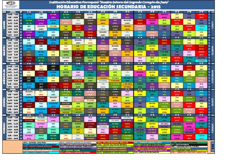 Horario oficial iep nsscj secundaria 2015