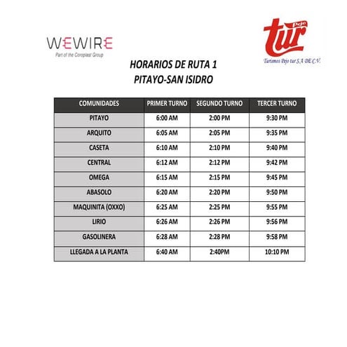 HORARIOS DE RUTA pdf desmontes Tocuaro.. | PPT