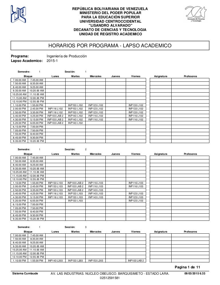 Horarios Produccion 2015-1