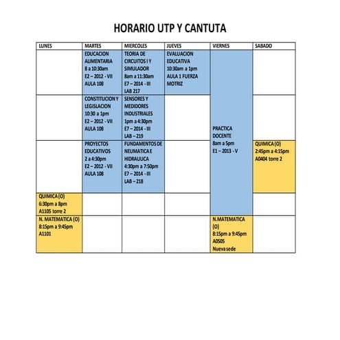 Horario une y utp | PPT