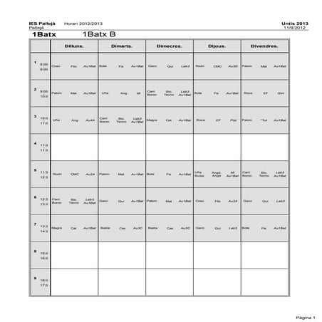Horaris 2012 2013 1 batx b | PDF