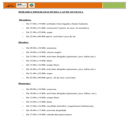 Horaris i programació del cap de setmana | PDF