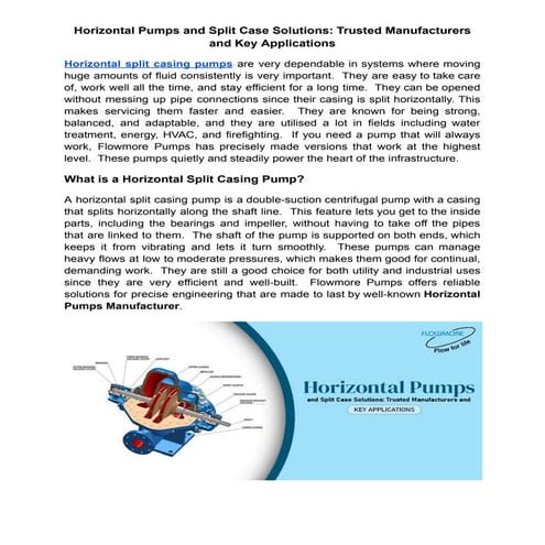 Horizontal Pumps and Split Case Solutions: Trusted Manufacturers and Key Applications | PDF