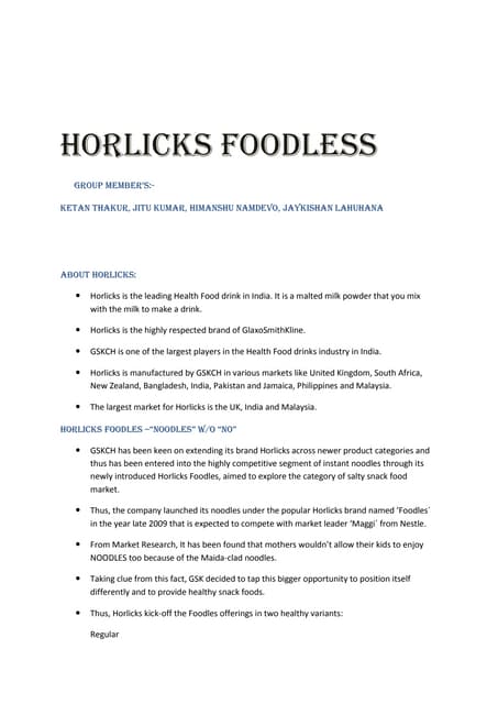 Presentation on horlicks company limited. pptx | PPTX