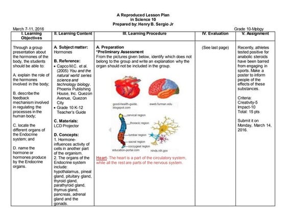 Lesson plan on Nervous system 10 | PDF