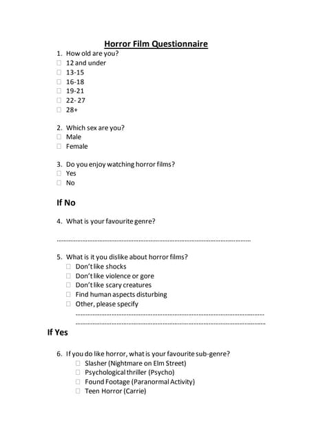 Horror trailer questionnaire. | PDF