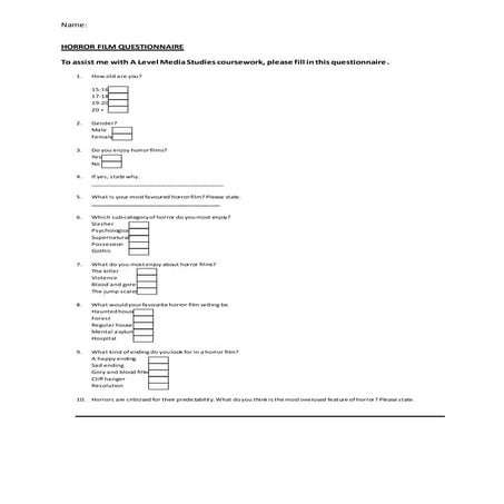 Horror film questionnaire | DOCX