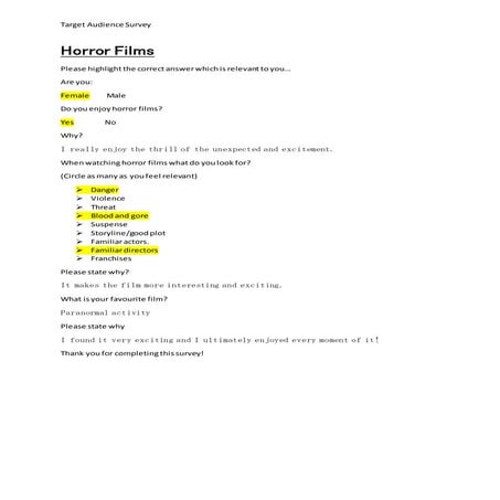 Horror films survey | DOCX