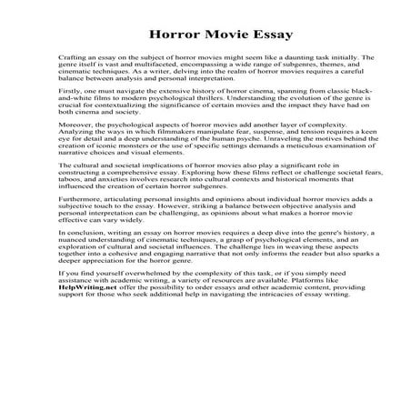 Horror Movie Essay. Louisiana Christian University | PDF