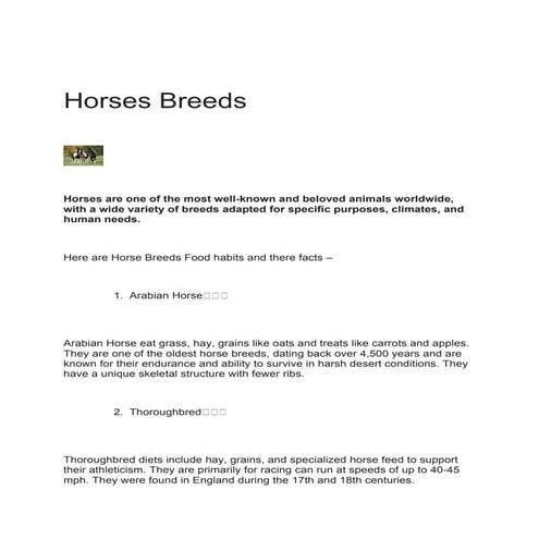 Horse Breeds Food habits and there facts | PDF