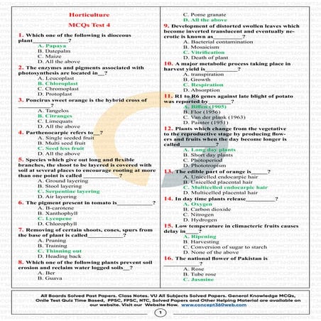 Horticulture Quiz 4.pdf | Educational Assessment | Education