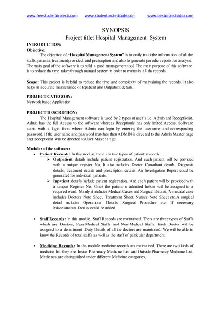 HOSPITAL MANAGEMENT SYSTEM project report | PDF