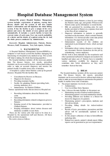 Hospital Management System Database Design | Pdf