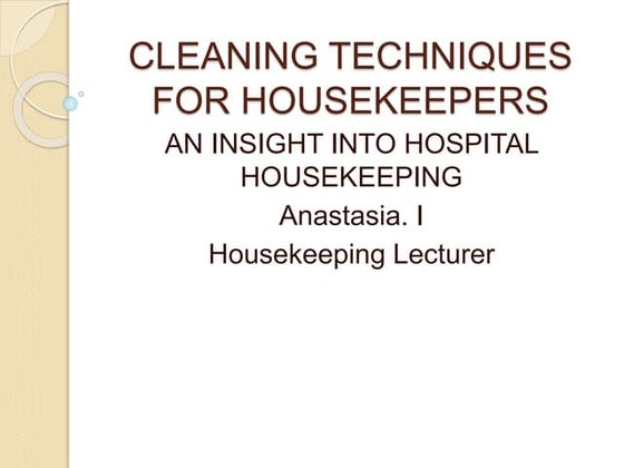 Management of housekeeping services in hospitals | PPT