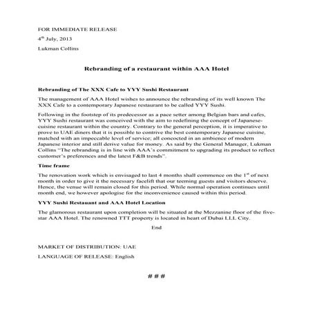 Hospitality press release | DOCX