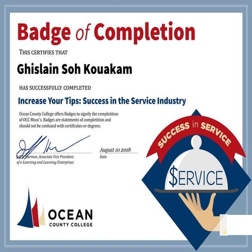 Hospitality rec tourism mooc certificate fillable | PDF