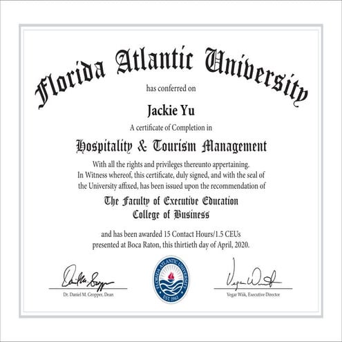 Hospitality Tourism Management Certificate Pdf
