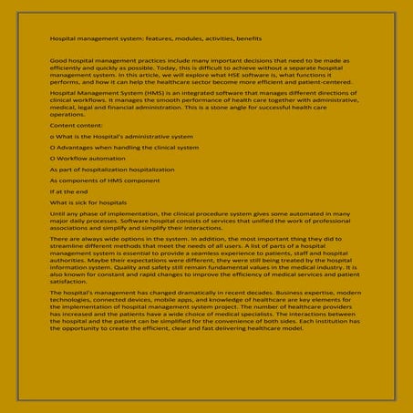 Hospital management system: features, modules, activities, benefits | PDF