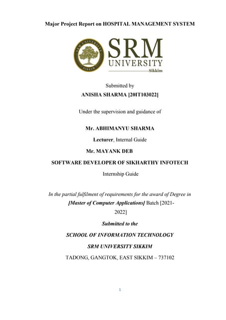 HOSPITAL MANAGEMENT SYSTEM project report | PDF