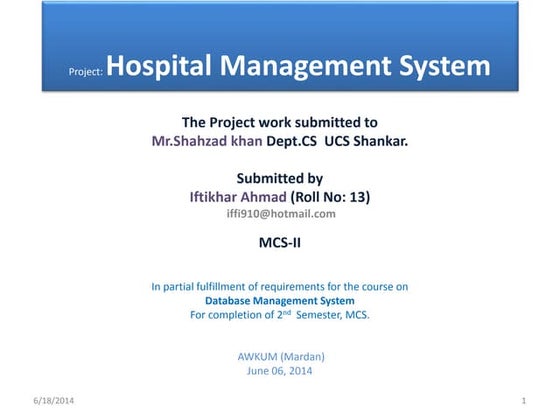 Hospital Management system Database design | PDF Hospital Management system Database design | PDF