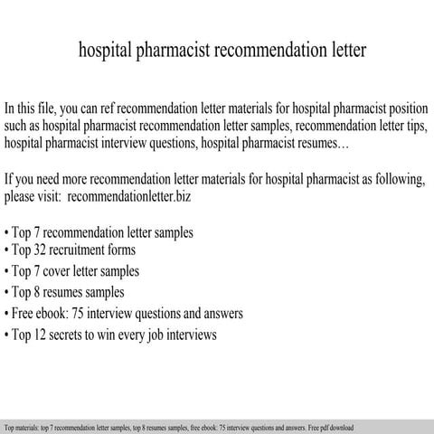 Hospital pharmacist recommendation letter | PPT