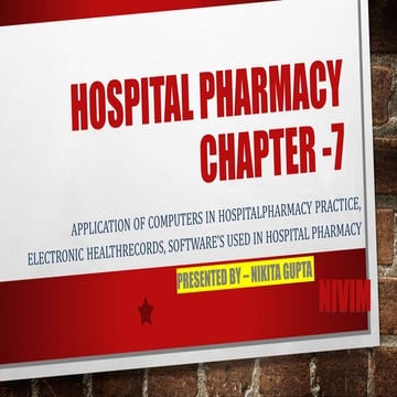 Hospital Pharmacy Chapter -7 Applications of computer in Hospital ...
