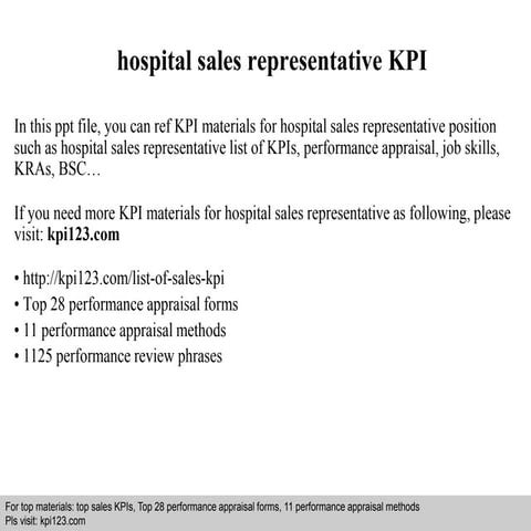 Hospital sales representative kpi | PPT