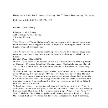 Hospitals Fail To Protect Nursing Staff From Becoming Patients.docx