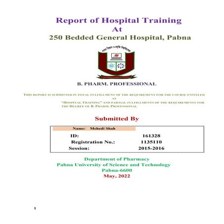 Hospital Training Report- AKTU Hospital Training Report | DOCX