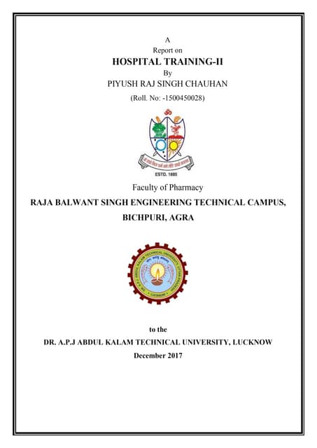 Hospital training report by Harish Sharma | DOCX