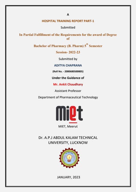 Hospital training report by Harish Sharma | PDF