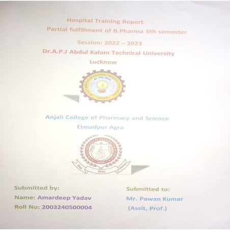 hospital traning file.pdf B.pharma 4th semester AKTU | PDF