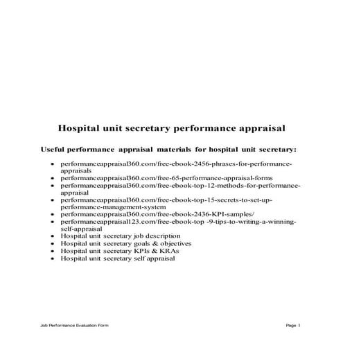 Hospital unit secretary performance appraisal | DOCX